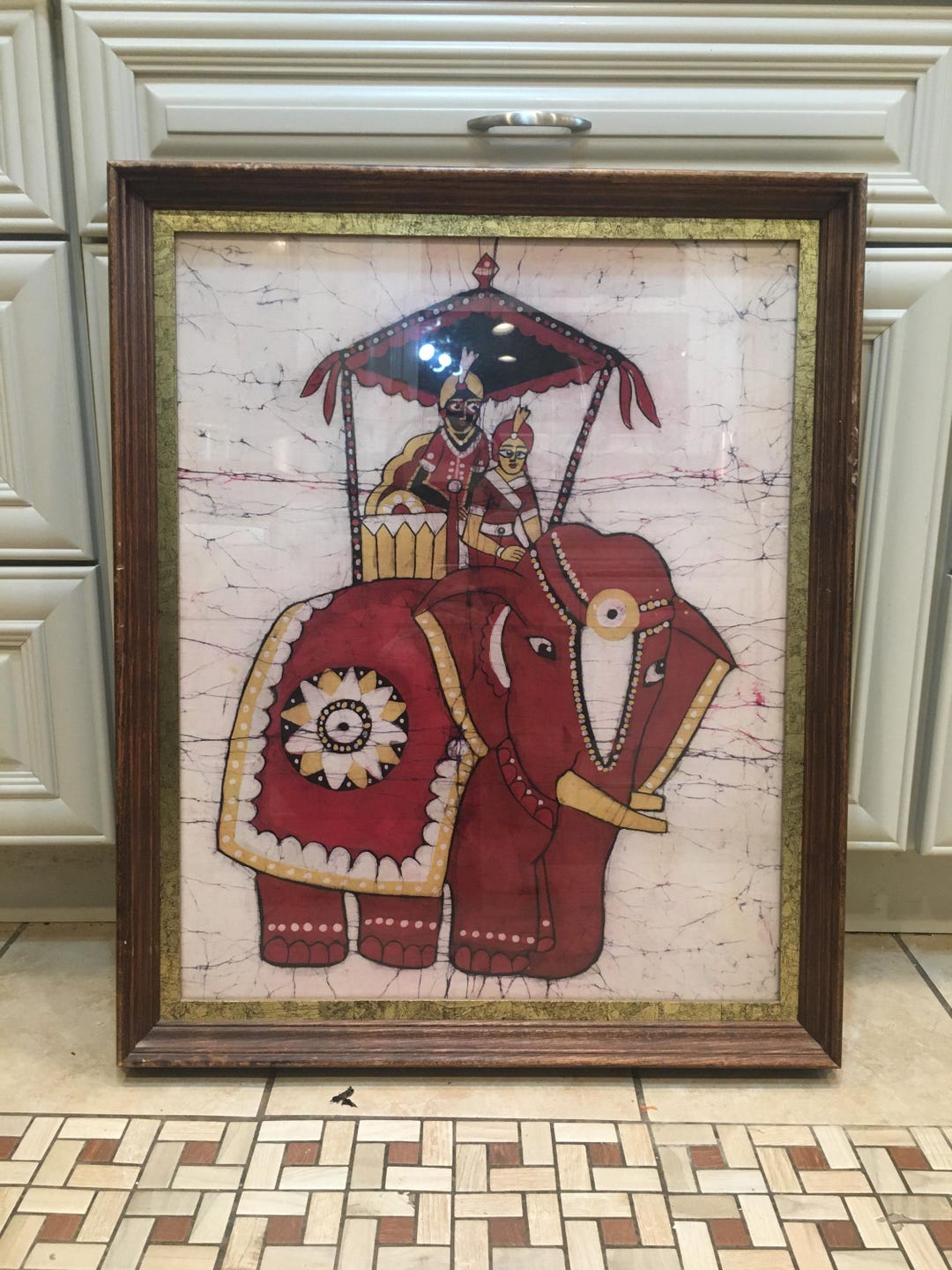 Large Festival Elephant - Original Batik Painting Wax Print - Wall Art ...