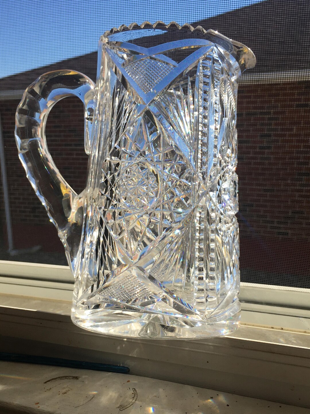 SUPERB! ABP Super Cut Glass Pitcher / Jug X-heavy American Brilliant ...