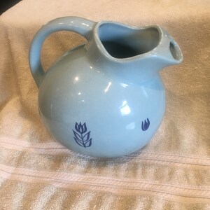 Vintage - USA BALL PITCHER in Baby Blue With Dark Blue Tulips Flowers ...