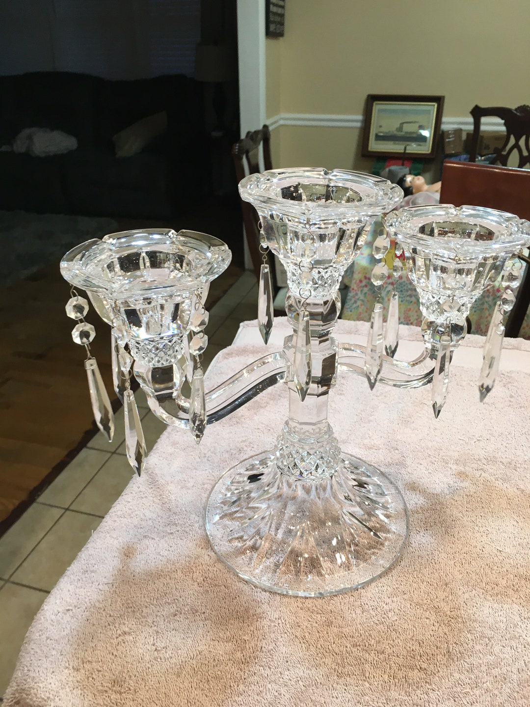 Shannon Crystal Celeste Pattern - ELEGANT LARGE CENTERPIECE - 3 Arm ...