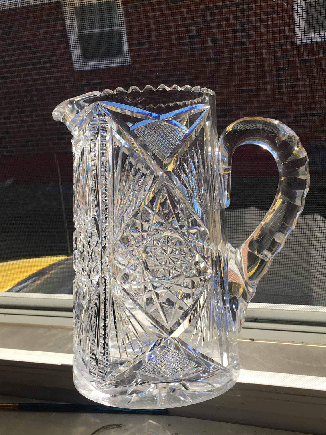 SUPERB! ABP Super Cut Glass Pitcher / Jug X-heavy American Brilliant ...