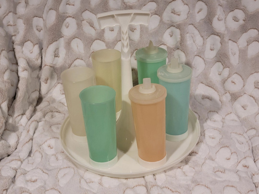 Vintage Tupperware Carousel Caddy and Six Tall Pastel Colored Beakers ...