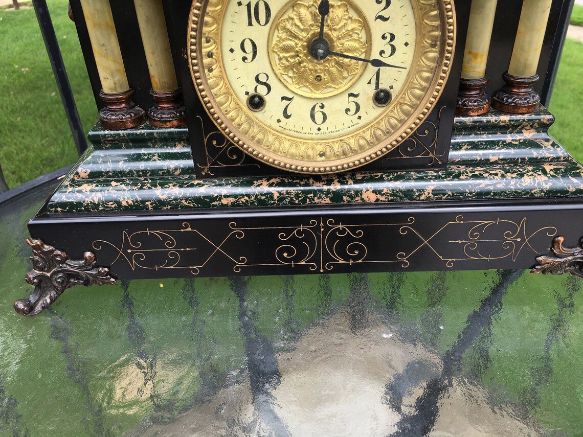 Rare Green ADAMANTINE Mantle Clock, SETH THOMAS Barn Find Like New 1900 ...