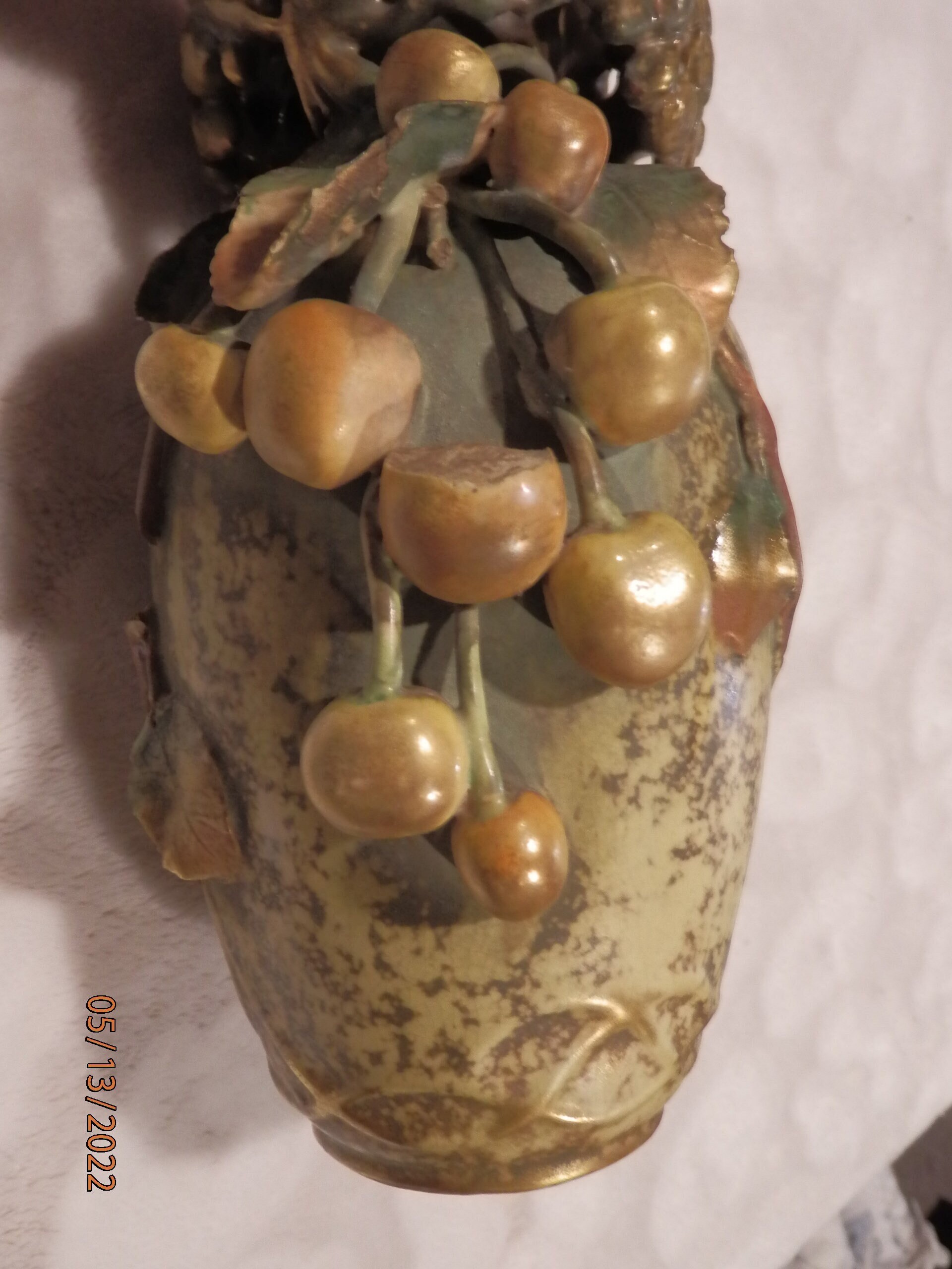 X-rare Art Nouveau Turn-teplitz Austria Amphora Vase With Applied Fruit ...