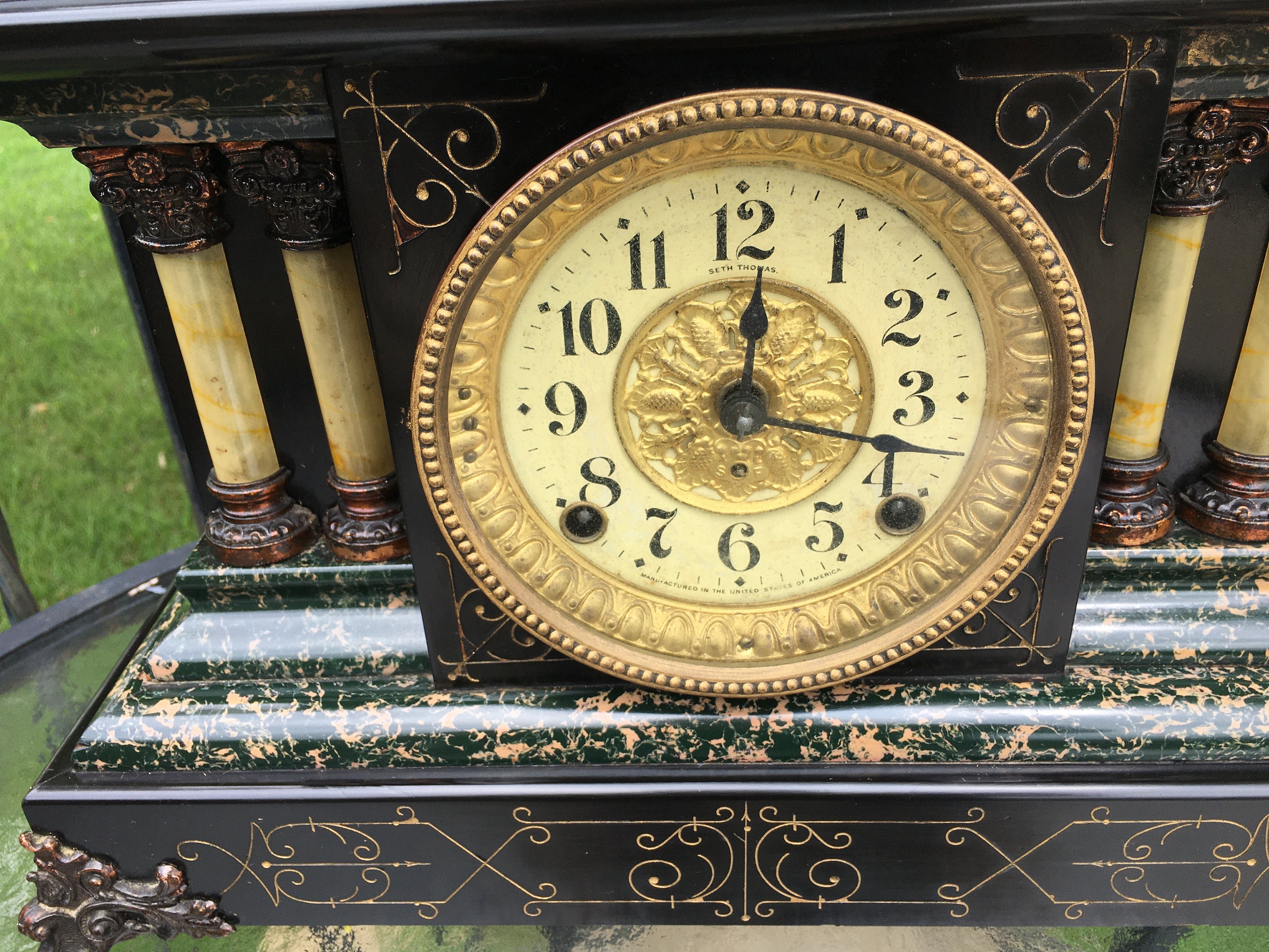 Rare Green ADAMANTINE Mantle Clock, SETH THOMAS Barn Find Like New 1900's All Original, Super ...