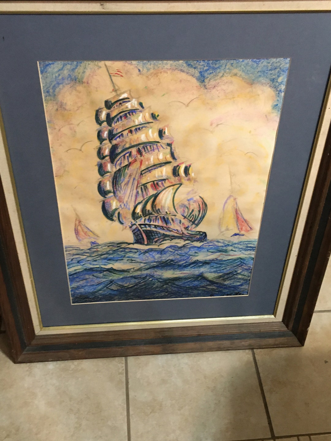 Sig. Original 1950's SAILING CLIPPER SHIP Painting Drawing Frank Paul ...