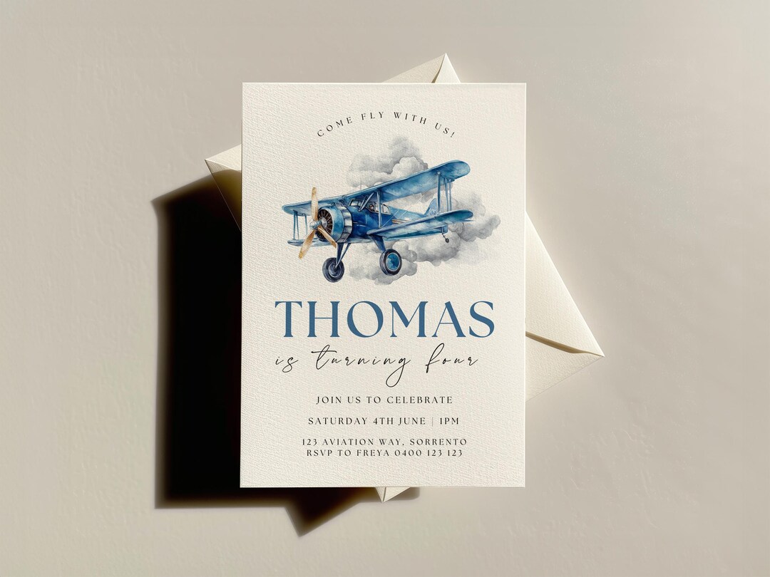 Vintage Airplane Birthday Invitation | Aviation Theme Party | Printable ...