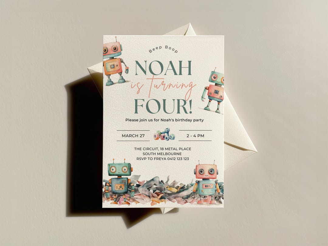 Editable Robot Birthday Invitation | Futuristic Kids Party Invite | AI ...