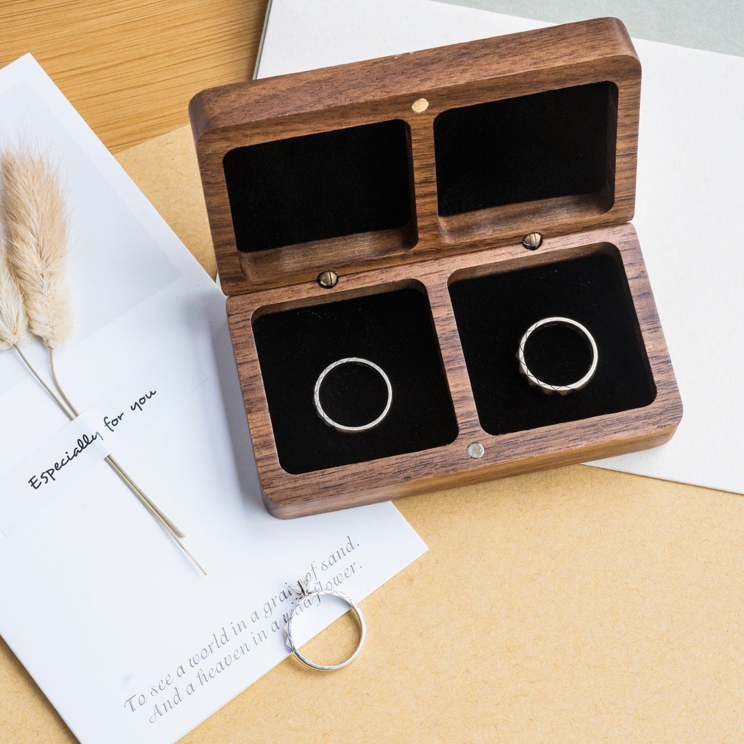 Personalized Wooden Double Ring Box, Custom Engraved Wedding Ceremony ...