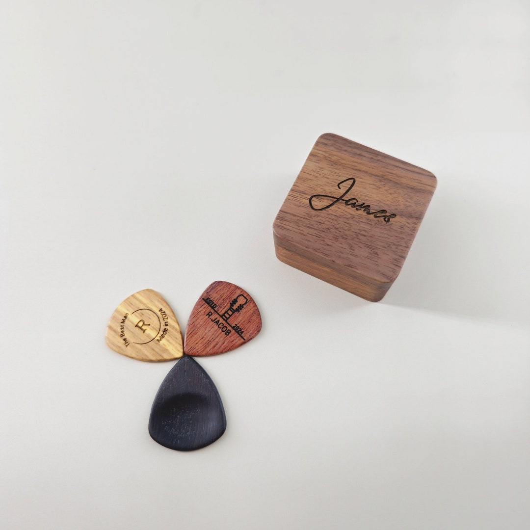 Custom Handmade Guitar Picks With Box, Personalized Wooden Guitar Pick ...