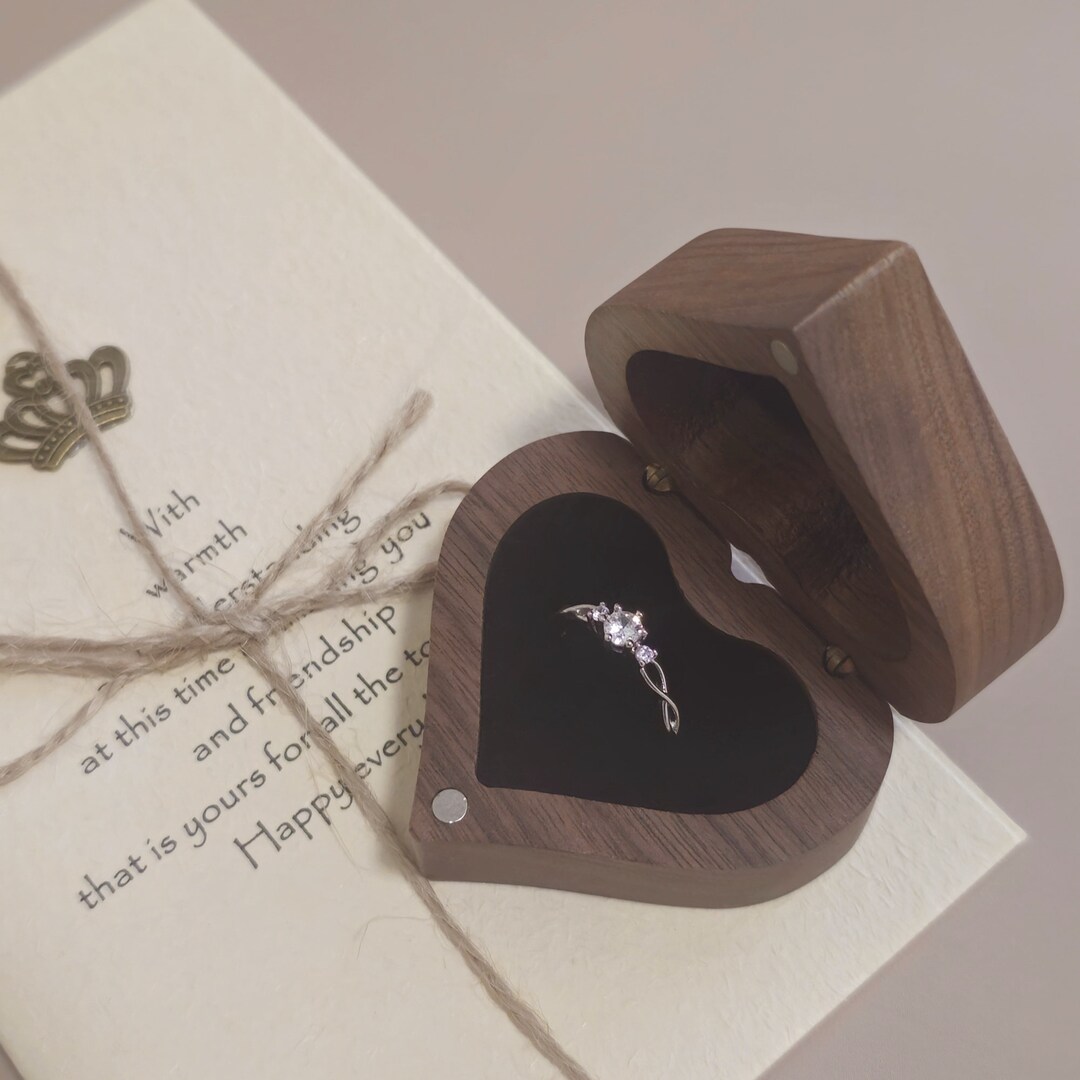 Wedding Engagement Ring Box, Custom Heart Shaped Wooden Ring Box ...