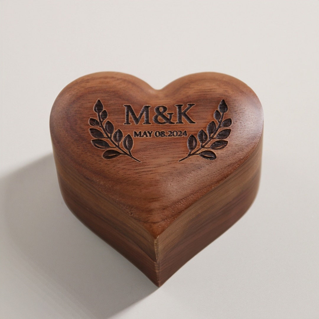 Custom Wooden Ring Box, Wedding Engagement Ring Box, Heart Shaped Ring ...