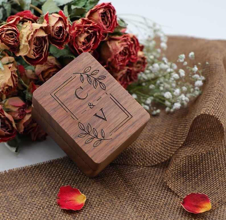 Custom Wooden Wedding Ring Box With Name, Engagement 3 Slots Square ...