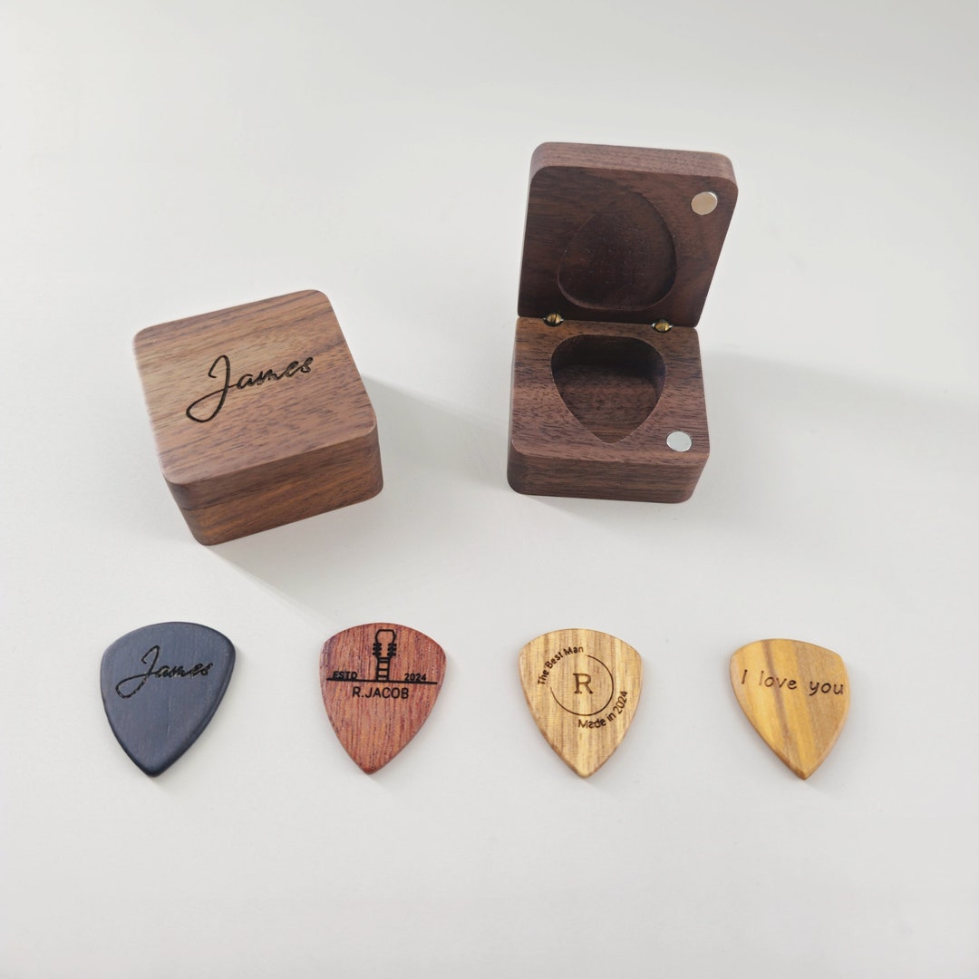 Personalized Guitar Pick Holder Storage, Custom Wooden Guitar Picks Box ...