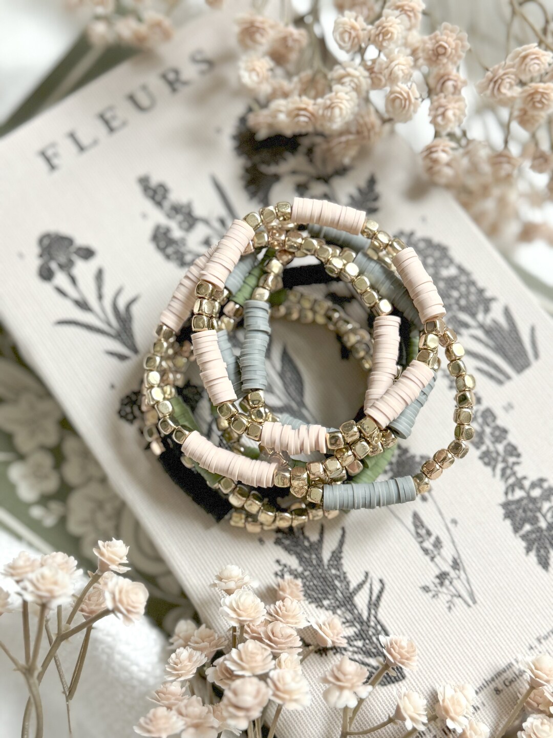 Heishi Stackable Beaded Bracelet Set | 4mm Stackable Bracelet Set ...