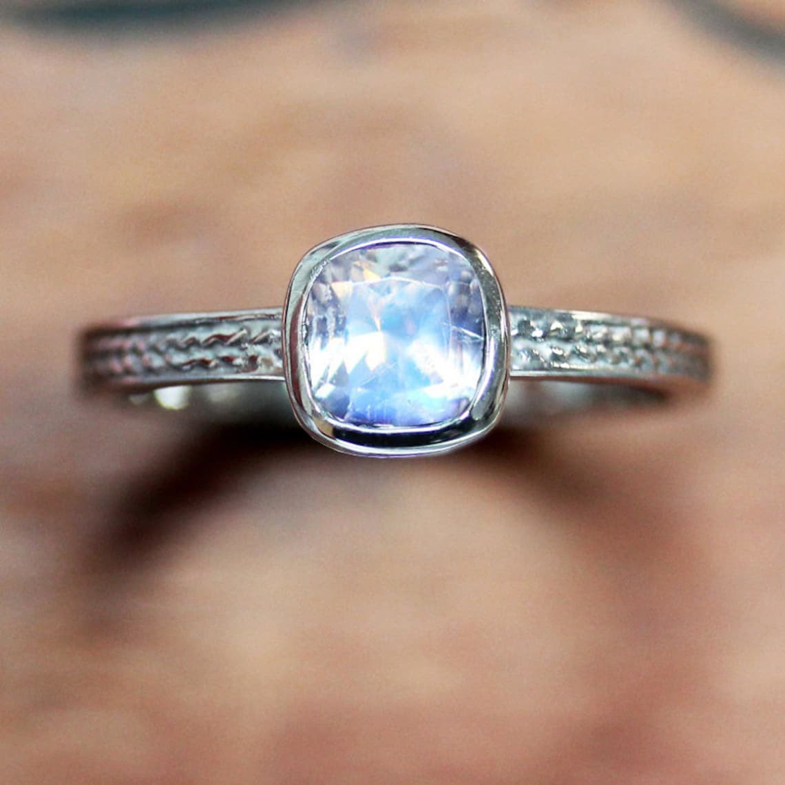 White Gold Moonstone Ring Rainbow Moonstone Engagement Ring Etsy