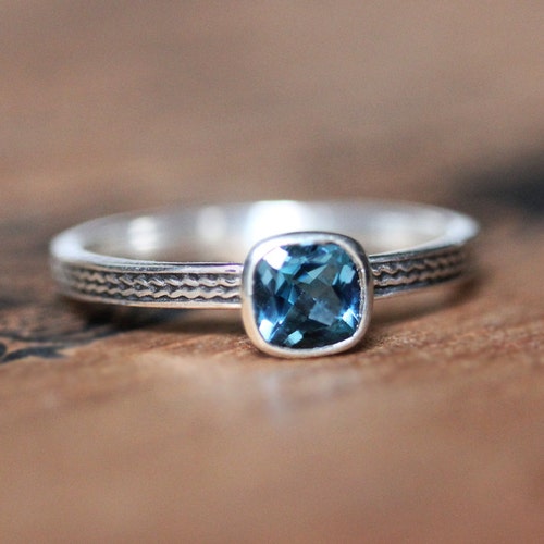 London Blue Topaz Ring Stackable London Blue Silver Ring - Etsy