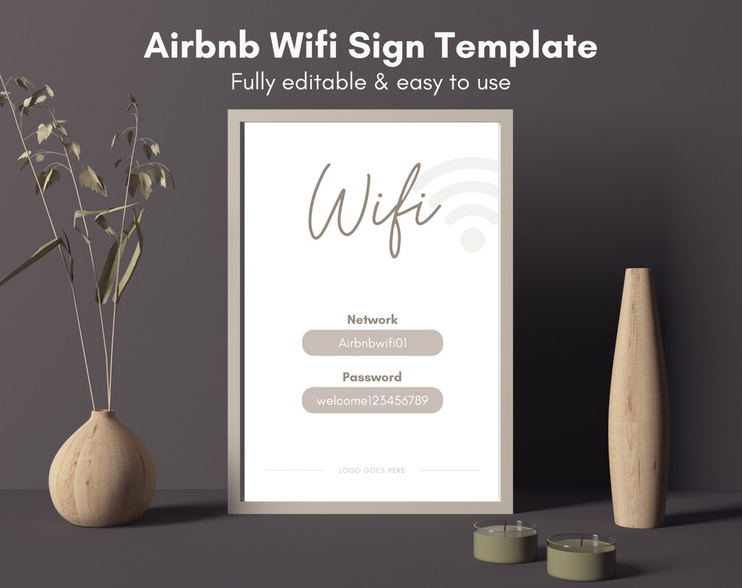 Wifi Password Sign Template for Airbnb Guest and Host, Holiday Vacation ...