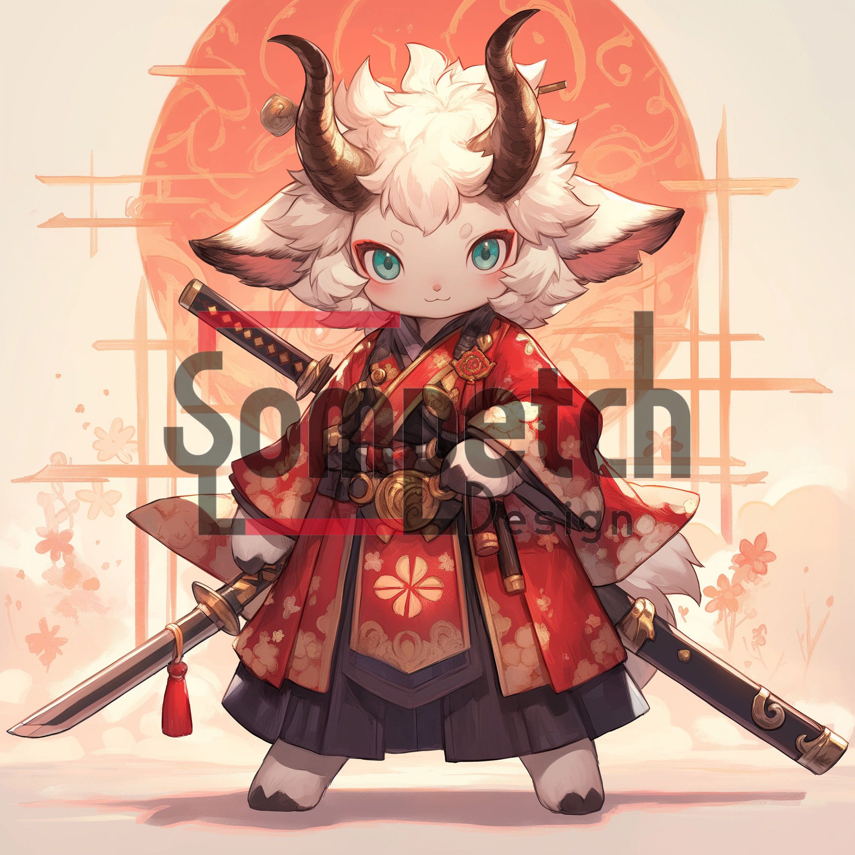 20 PNG File Panda, Sheep, Fox, Shiba Inu Samurai Costume, Digital ...