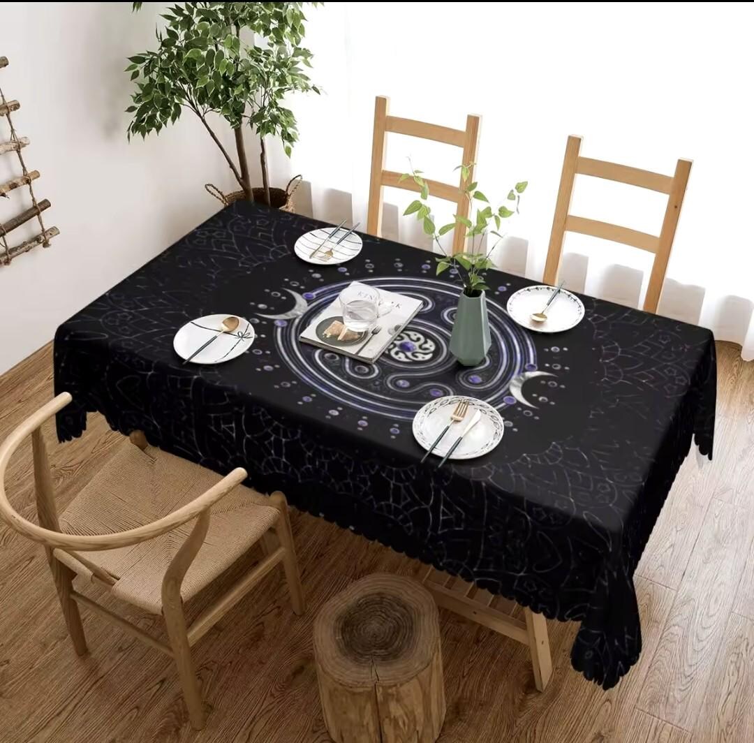 Triple Moon Goddess Hecate Wheel Tablecloth Rectangular Spillproof Goth ...