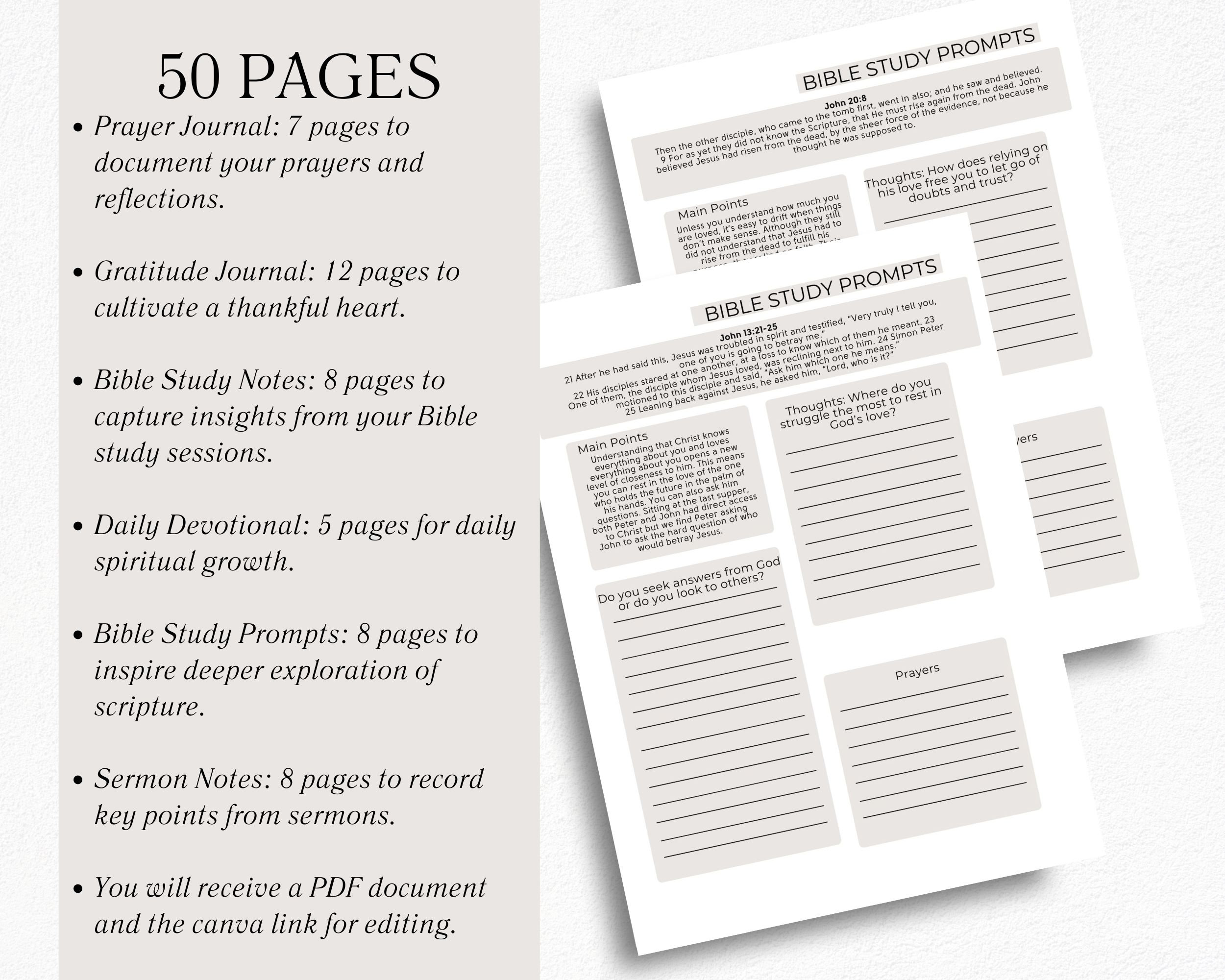 PLR Digital Journal, Bible Study Guide Journal Canva Template,womens ...