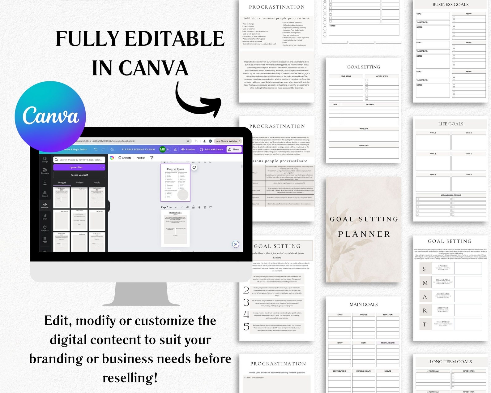 PLR Resell Goal Setting Planner Canva Template,smart Goals,productivity ...