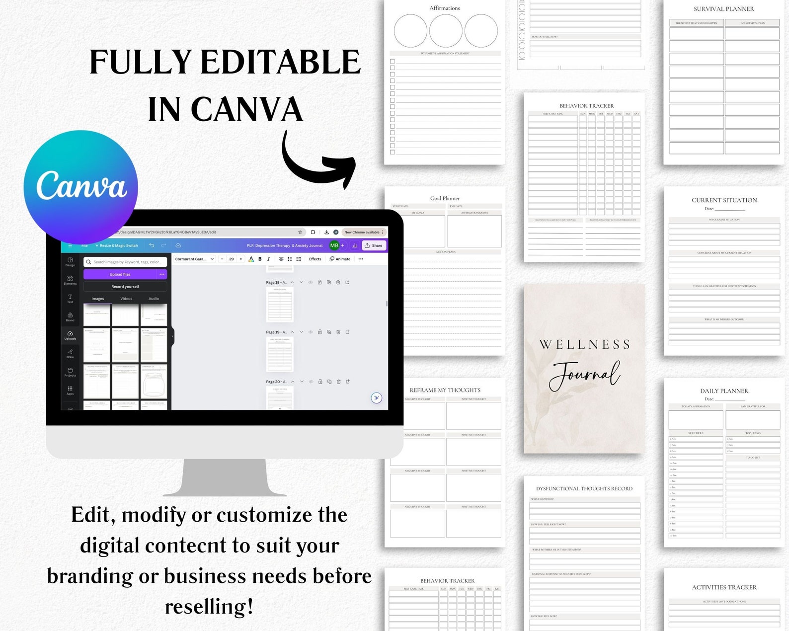 PLR Resell Therapy Worksheets Mental Health Resources Editable Canva ...