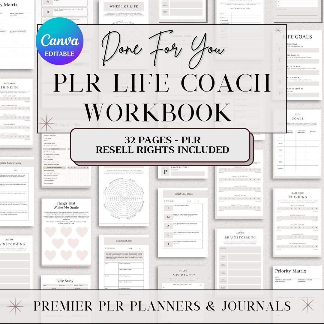 Life Coach Worksheet Bundle With PLR and MRR, Therapy Tools and ...