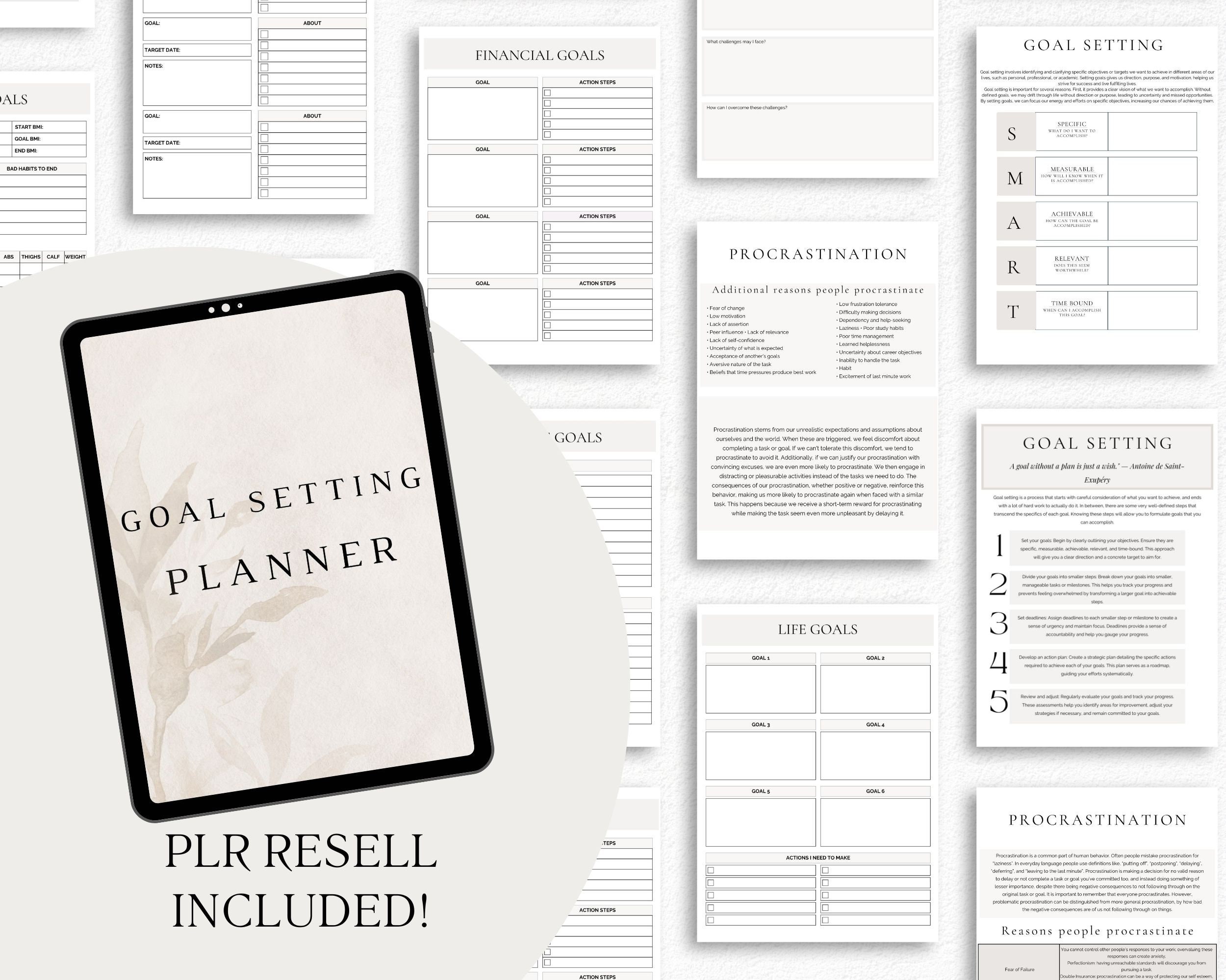 PLR Resell Goal Setting Planner Canva Template,smart Goals,productivity ...