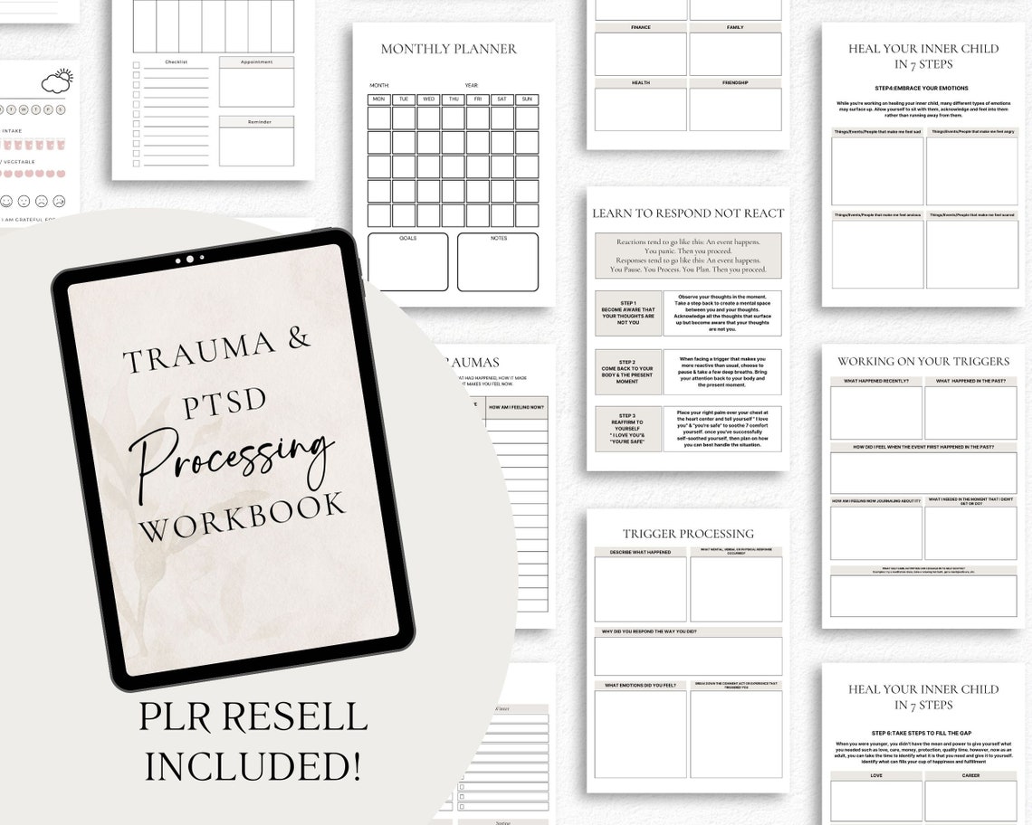 PLR Resell Trauma and PTSD Processing Workbook, Trauma Therapy Planner ...