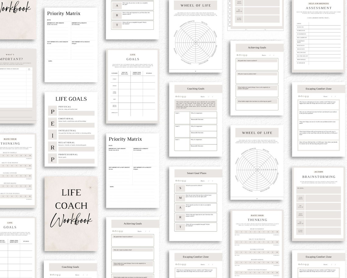 Life Coach Worksheet Bundle With PLR and MRR, Therapy Tools and ...