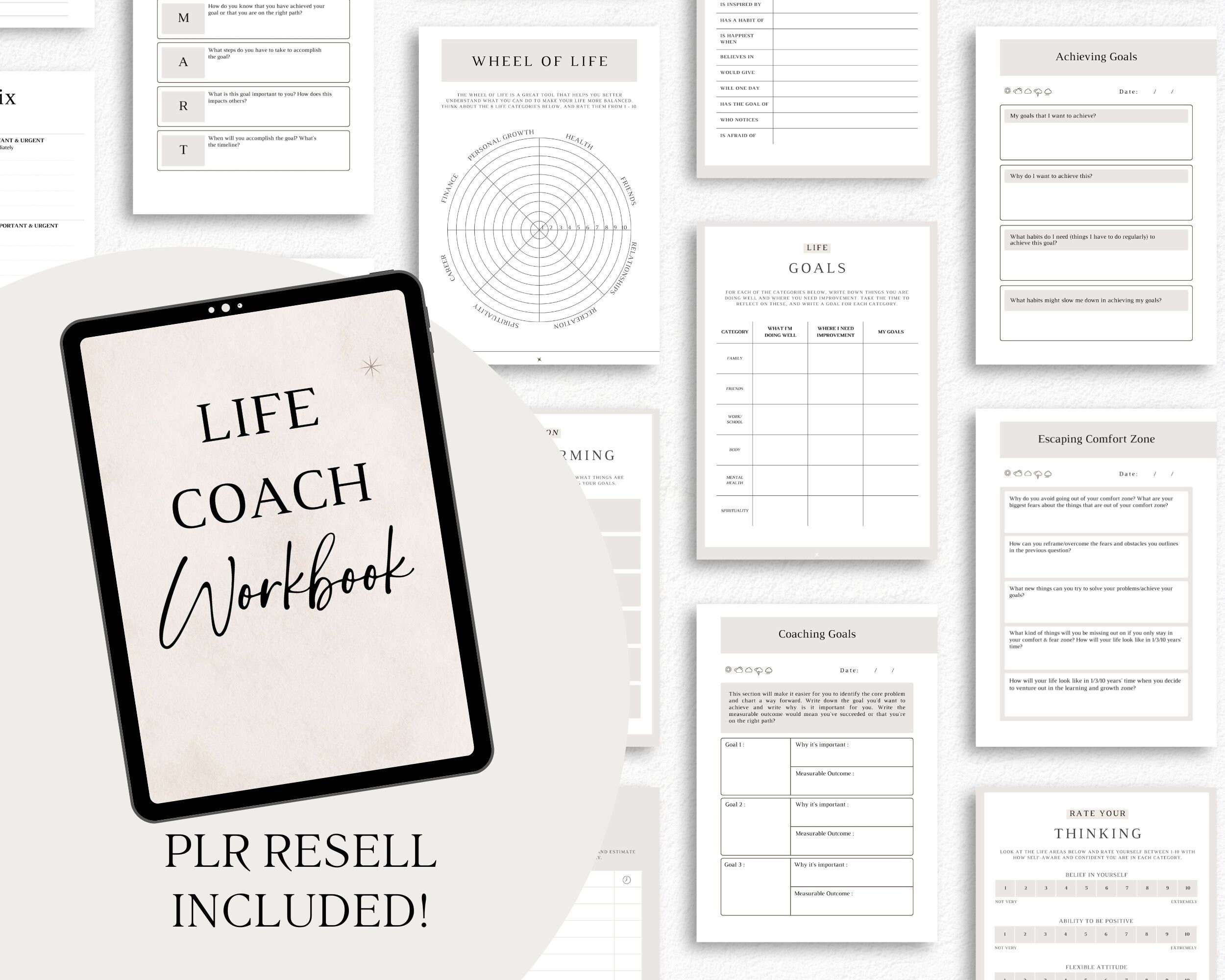 Life Coach Worksheet Bundle With PLR and MRR, Therapy Tools and ...