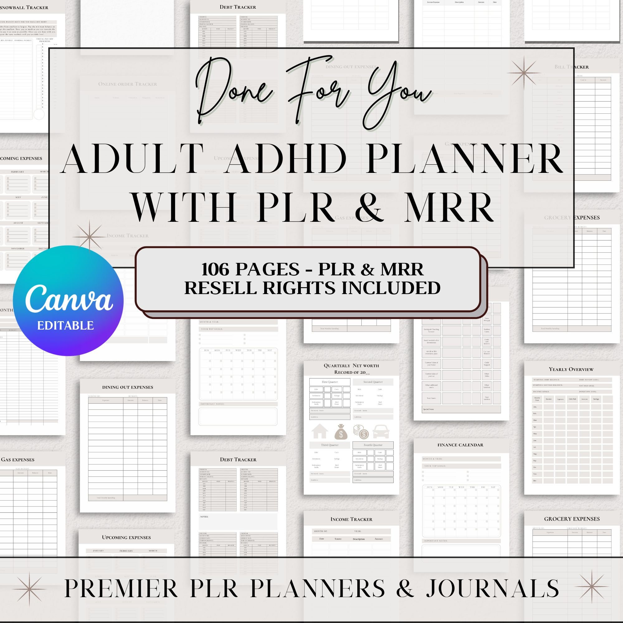 MRR Plr ADHD Planner Adult Printable Digital Productivity Journal, Done ...