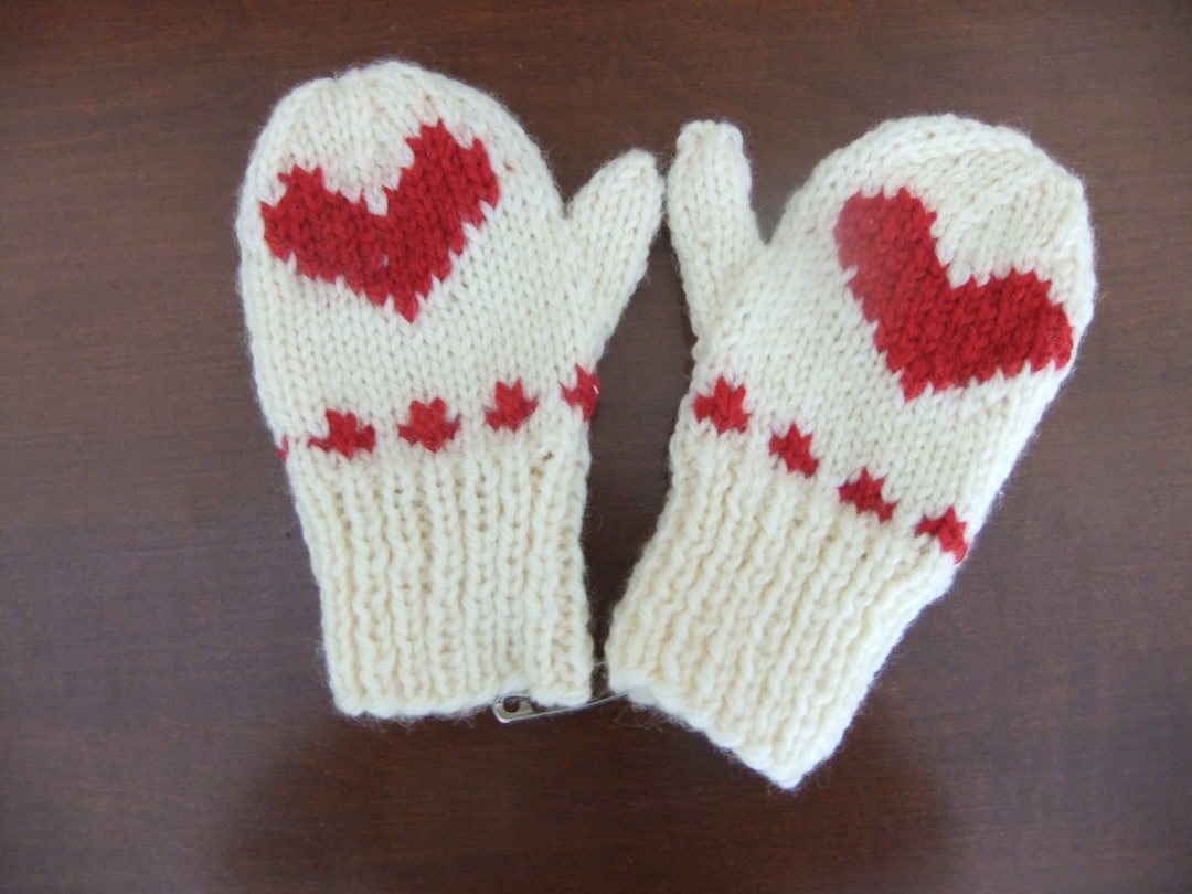 Hand-knitted Mittens:red Heart Design. Acrylic Wool Blend - Etsy