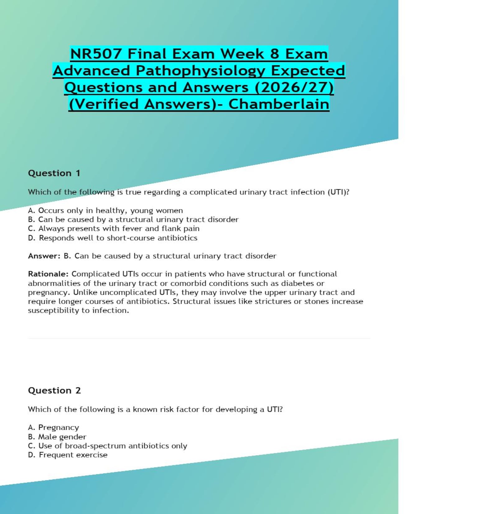 NR507 Final Exam Week 8 | Advanced Pathophysiology Practice Questions ...