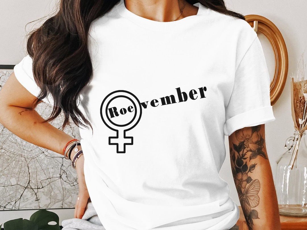 Women's White T-shirt With Roevember Feminism Symbol Graphic, Casual ...