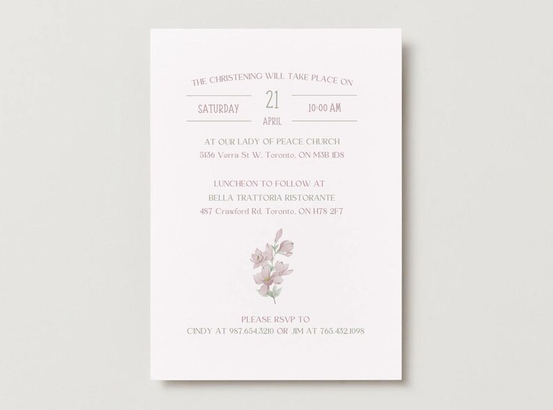 Floral Girls Baptism/christening Invitation Template - EASY to Use and ...