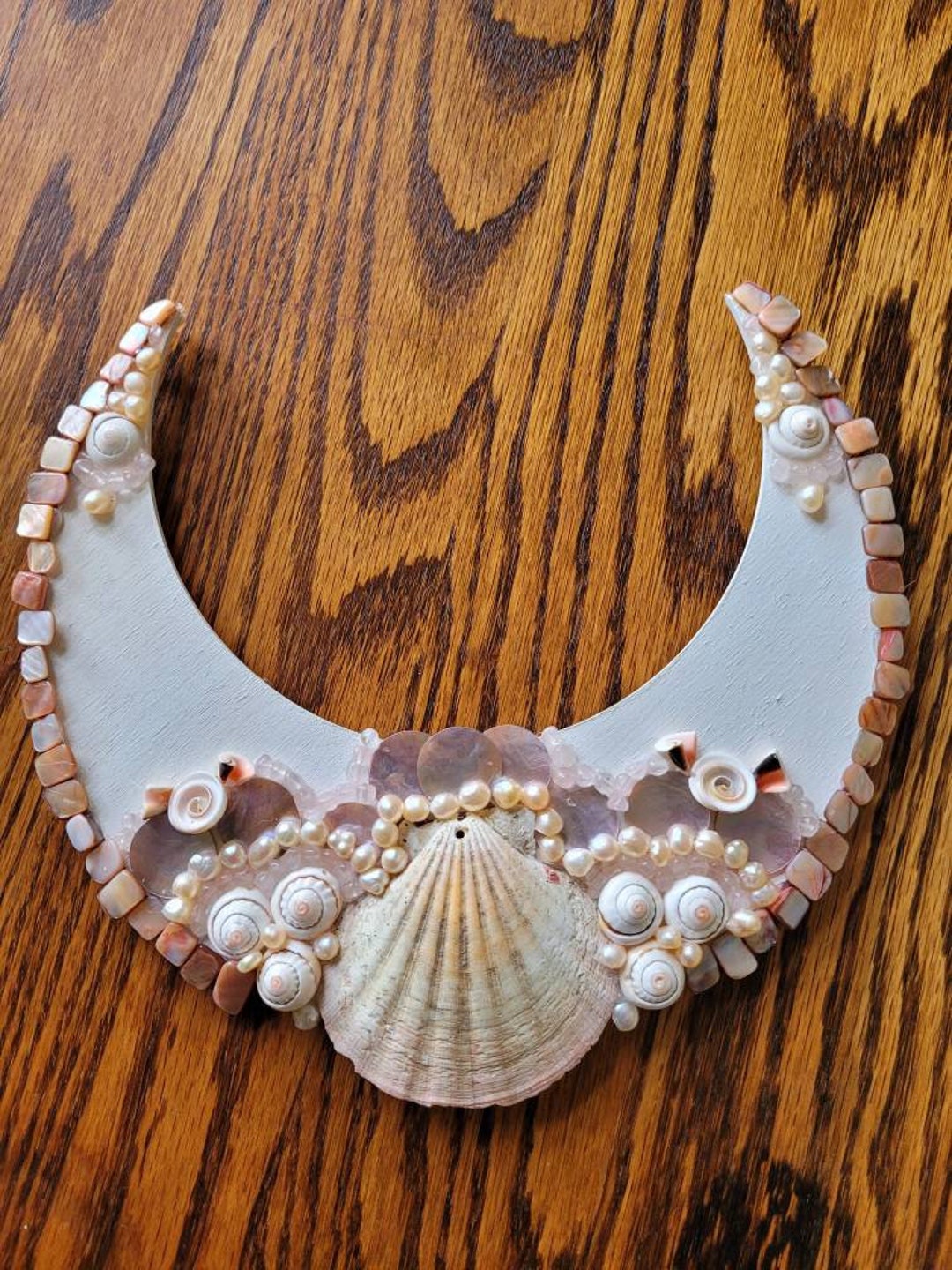 Pink Moon Crescent Seashell and Rose Quartz Mosaic - Etsy