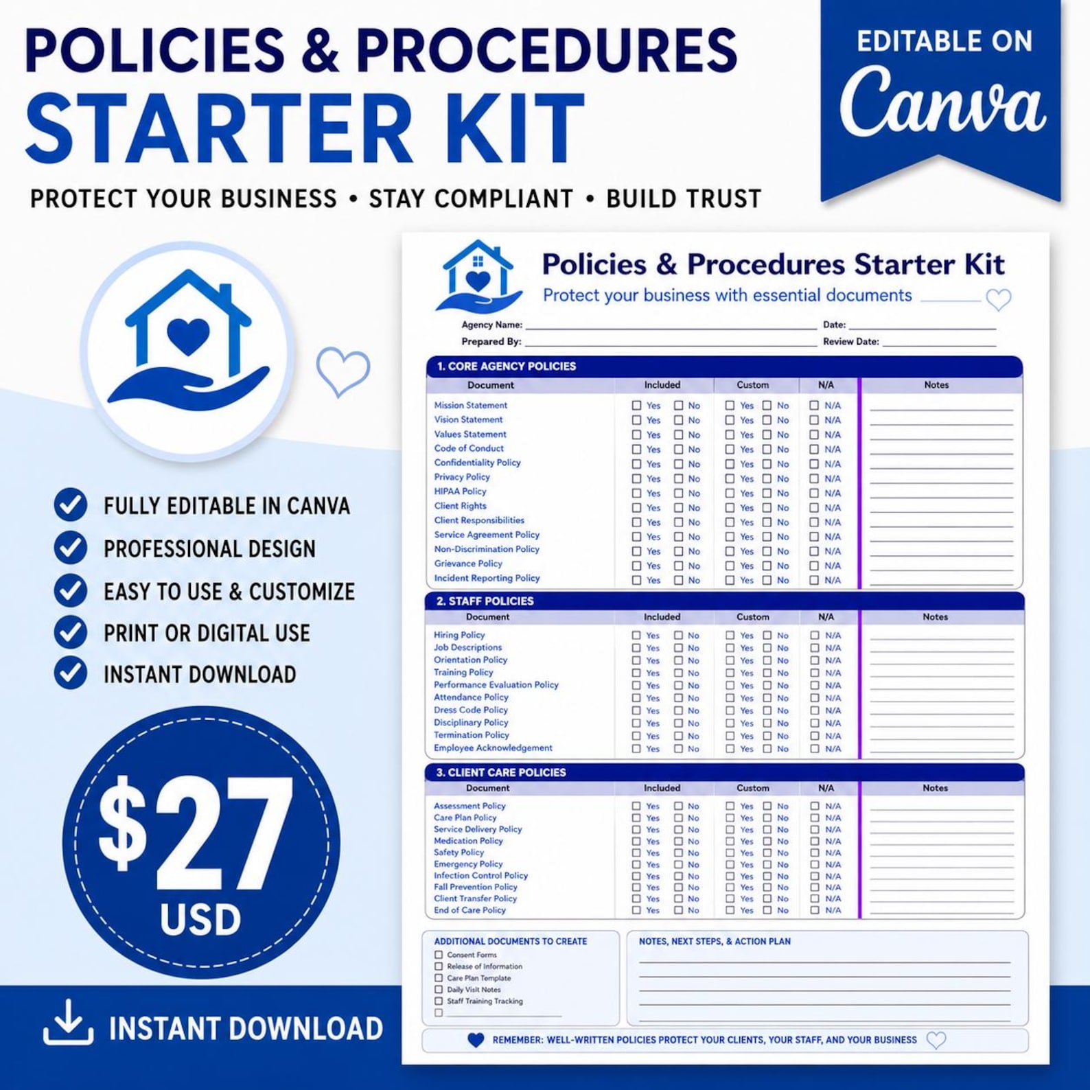 Editable Policies & Procedures Starter Kit | Home Care Policy Templates ...