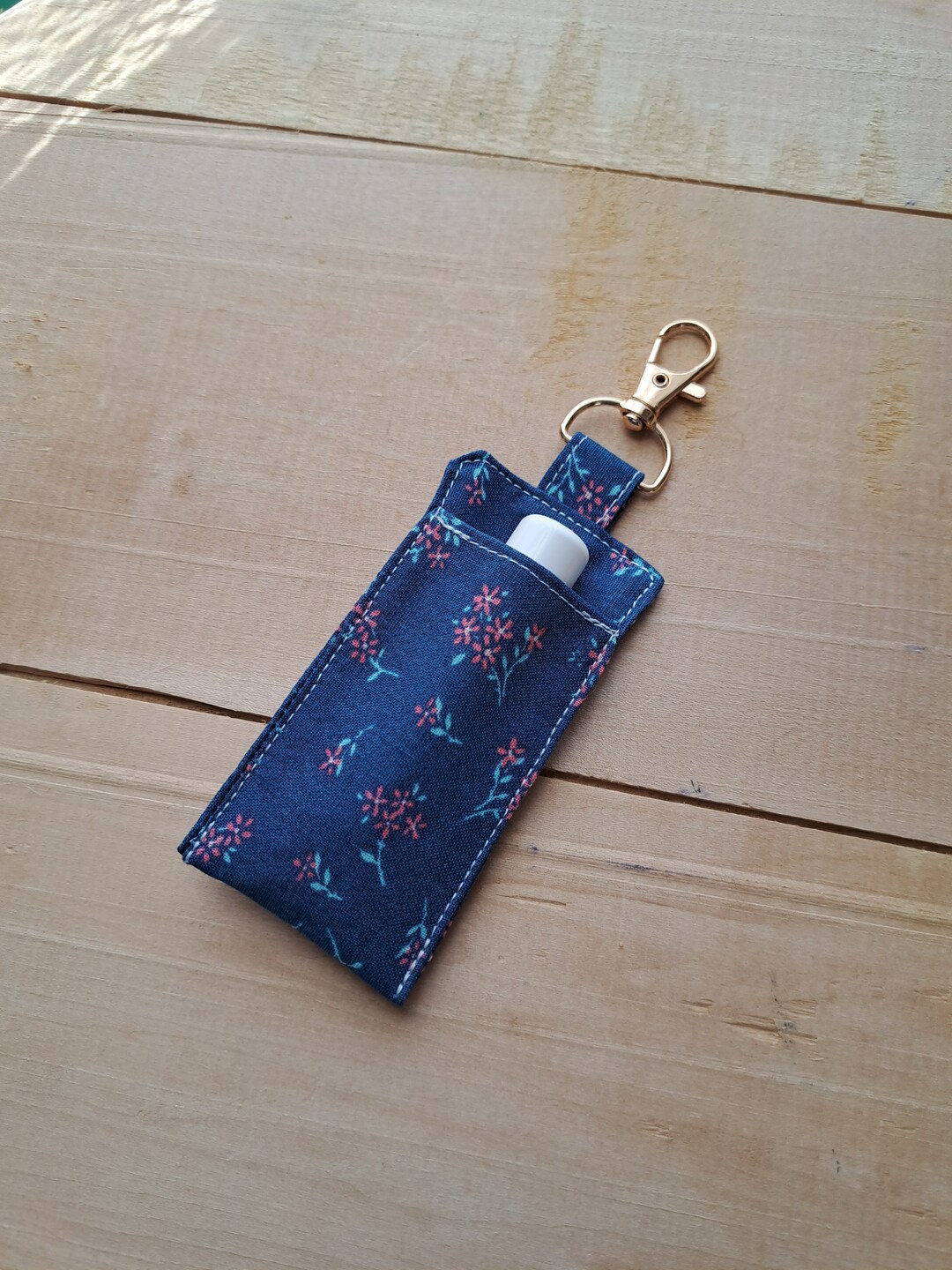 Lip Balm Chapstick Lipstick Holder Keychain, Dark Blue With Small Pink ...
