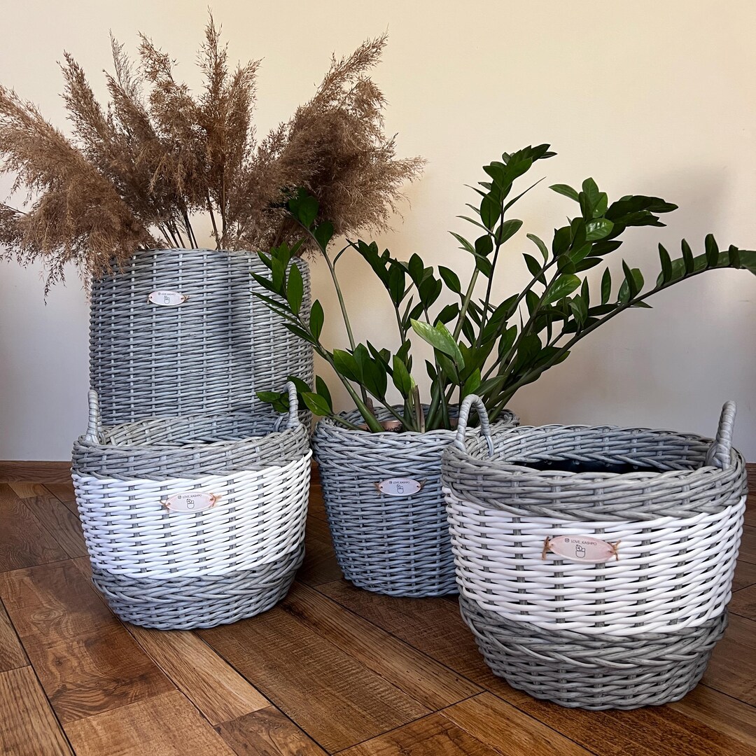 Large Wicker Planters for Garden, Gift, Set of Rattan Planters, Garden ...