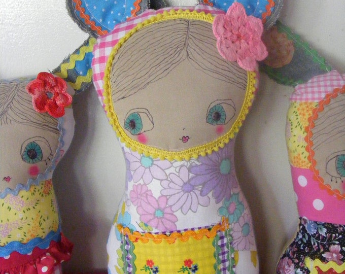 Vintage Fabric Softie Patchwork Doll - Etsy