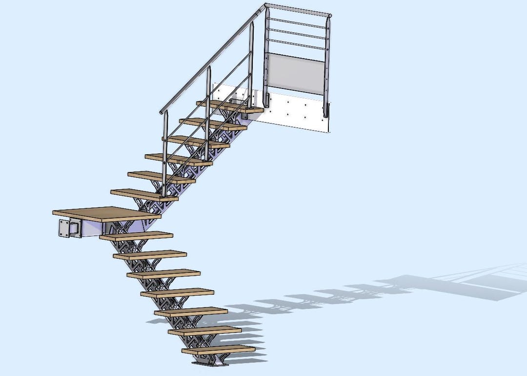 Metal Staircase With Wooden Steps – 3D Plans PDF + STEP + Solidworks ...