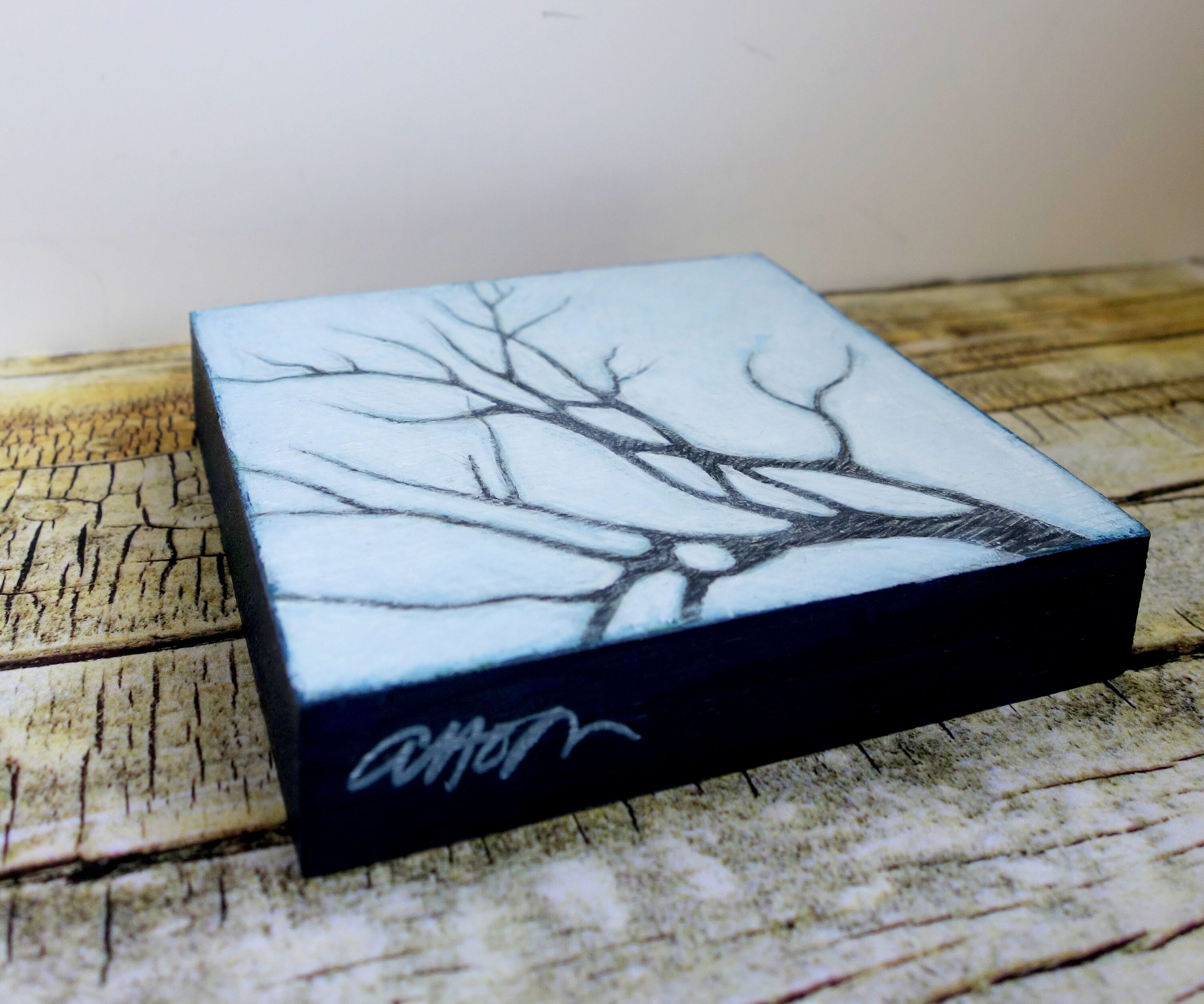 Tree painting: Original contemporary art on wood block pale | Etsy
