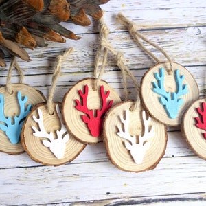 Reindeer Head Log Slice Christmas Ornaments: 3 Natural Wood - Etsy