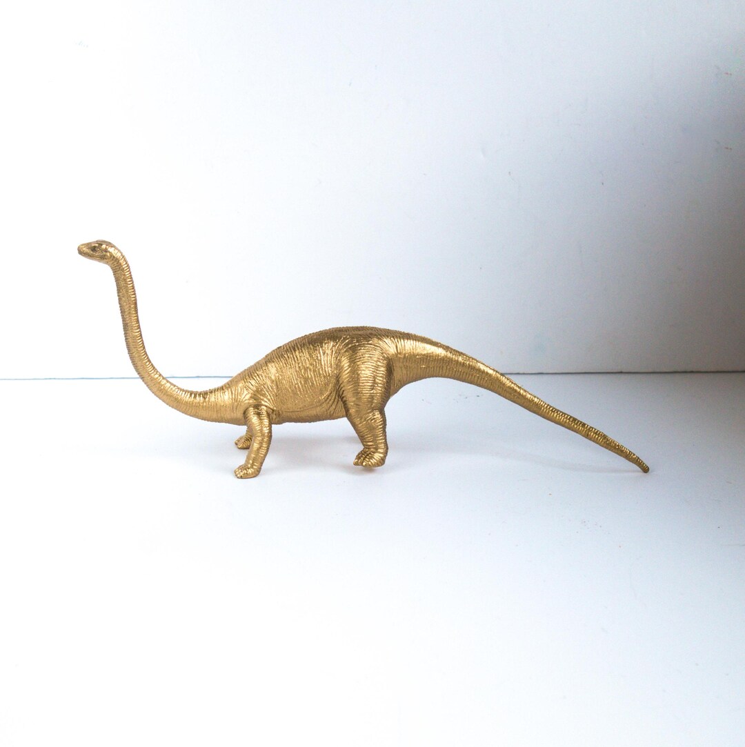 Diplodocus Dinosaur Decoration: Small Gold Desk or Plant Pot Ornament ...