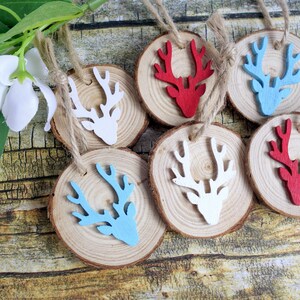 Reindeer Head Log Slice Christmas Ornaments: 3 Natural Wood - Etsy