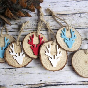 Reindeer Head Log Slice Christmas Ornaments: 3 Natural Wood - Etsy