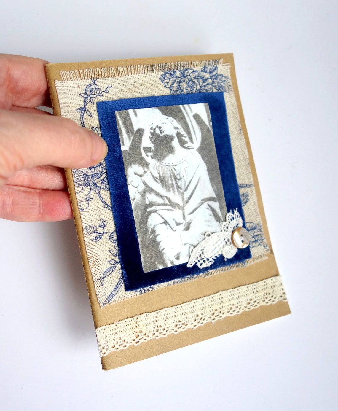 Small notebook with original fabric art cover. Angel pocket | Etsy