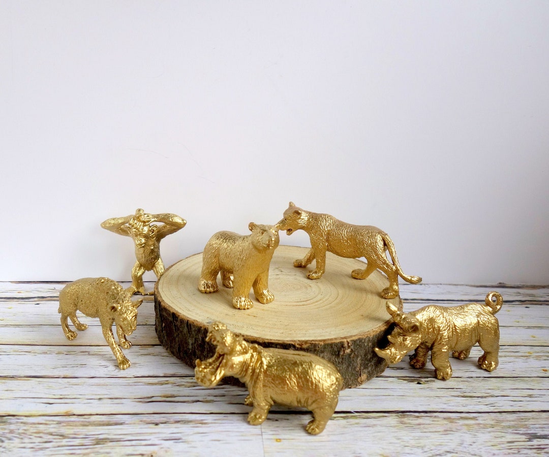 Gold Zoo Animal Decorations: 6 Wildlife Safari Plant Pot or Shelf ...